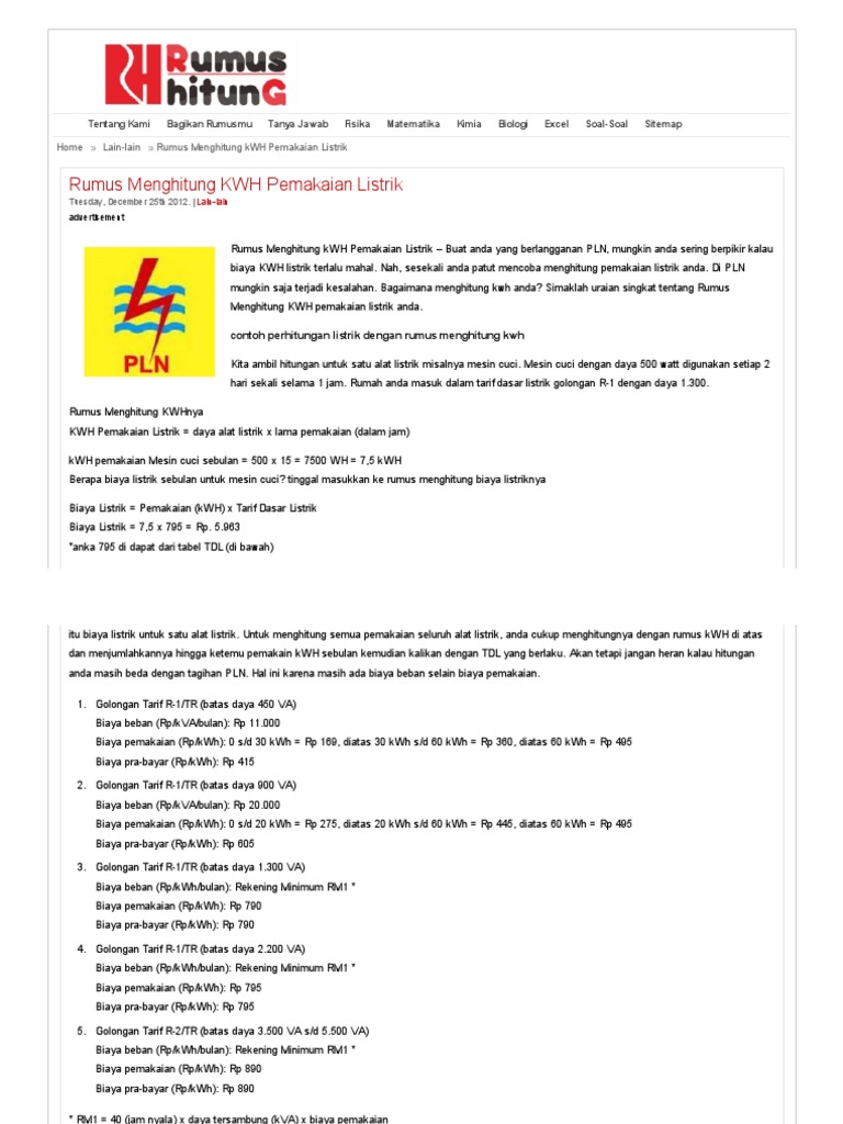 Rumus Menghitung KWH Pemakaiann Listrik - RumusHitung PDF | PDF