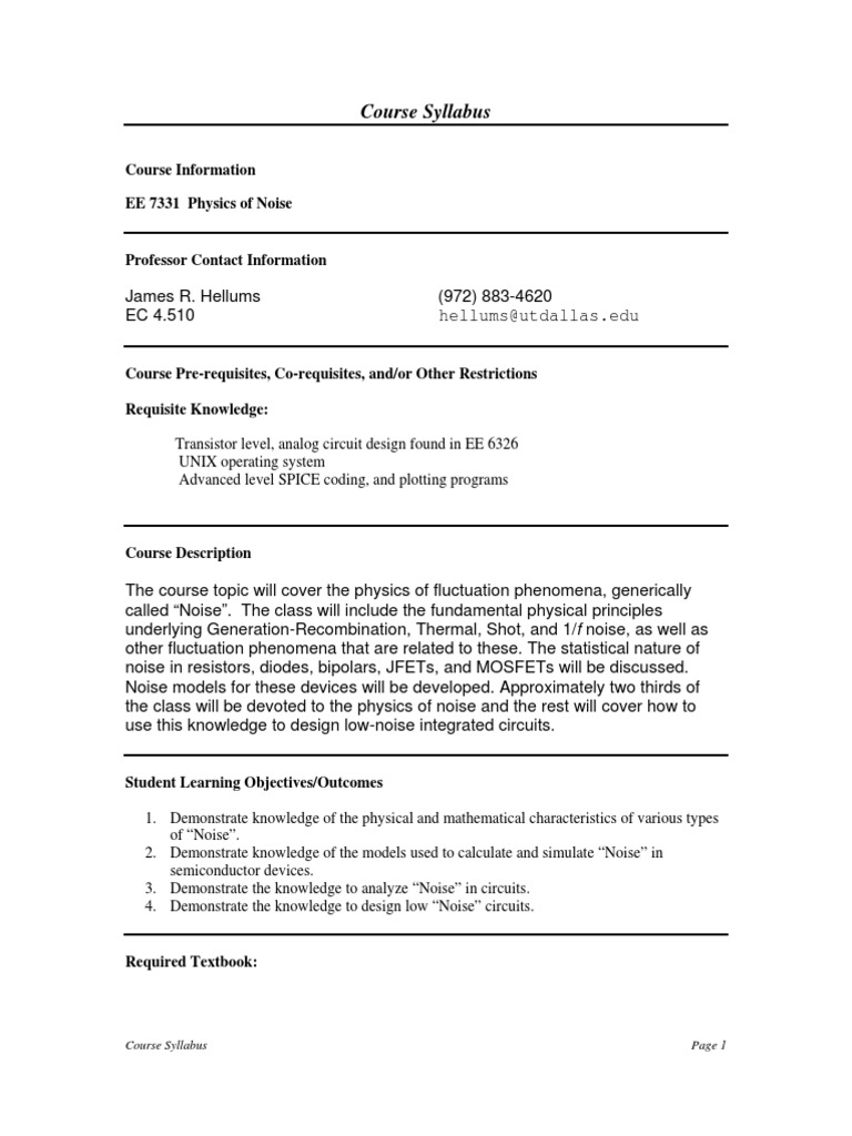 UT Dallas Syllabus For Ee7331.501.07f Taught by James Hellums (Hellums ...