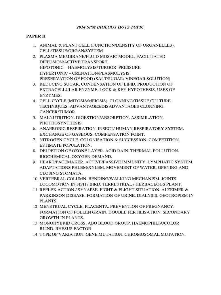 2014 SPM Biology HOTS Topics Overview | PDF | Science & Mathematics ...