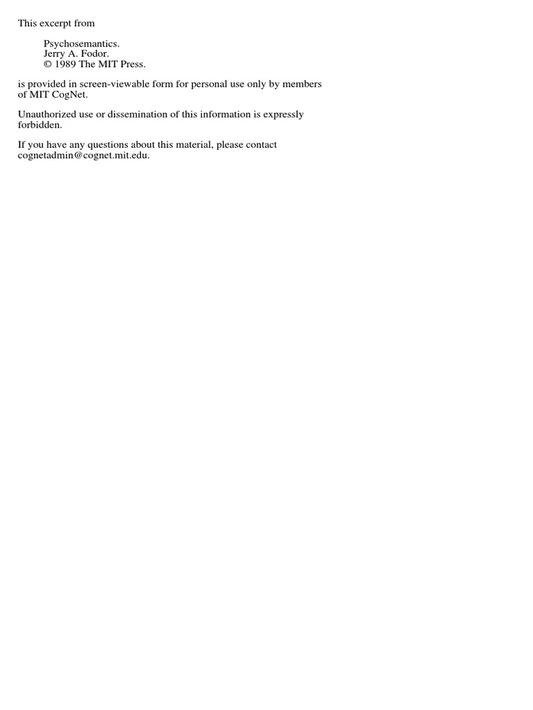 (Ebook) (Philosophy of Mind) Jerry A. Fodor - Psychosemantics-Epilogue ...