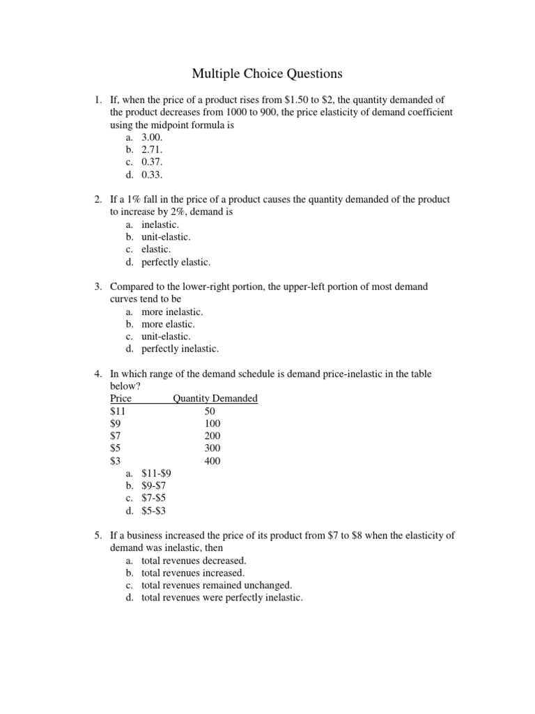Chapter 4 Elasticity Test and Answer | PDF | Price Elasticity Of Demand ...
