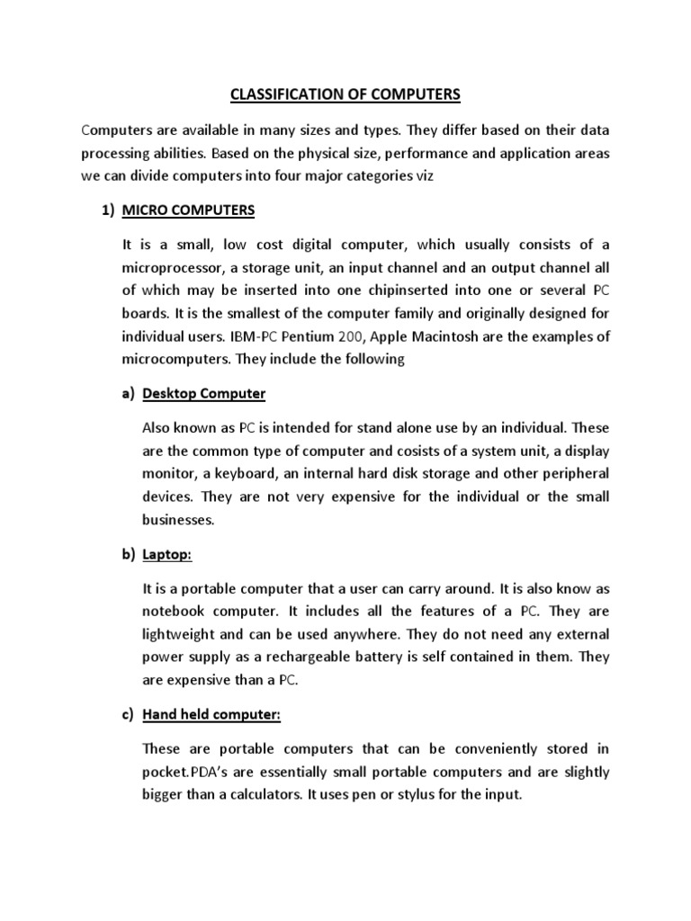 Classification of Computers | Download Free PDF | Microcomputers | Supercomputer