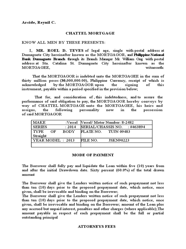 Chattel Mortgage | Mortgage Law | Loans