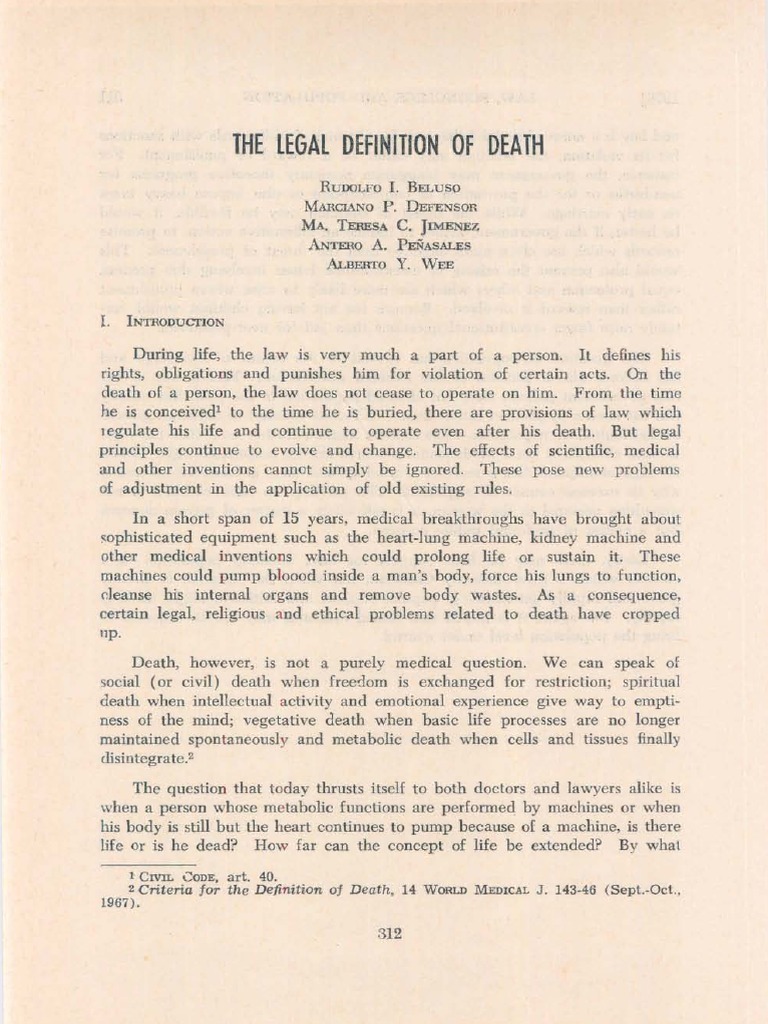The Legal Definition of Death: I. P. C. Y | PDF | Organ Transplantation ...