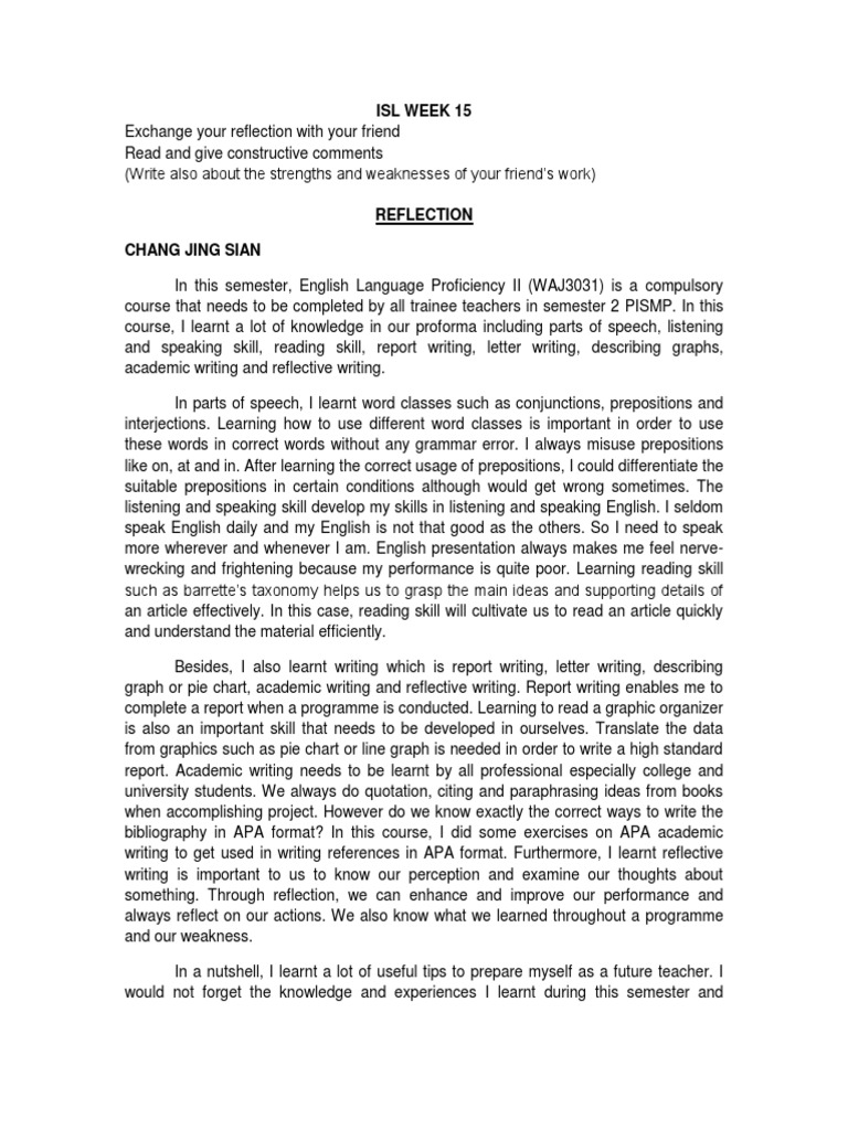 Critical Reflection of English Language Proficiency II | PDF | Part Of ...