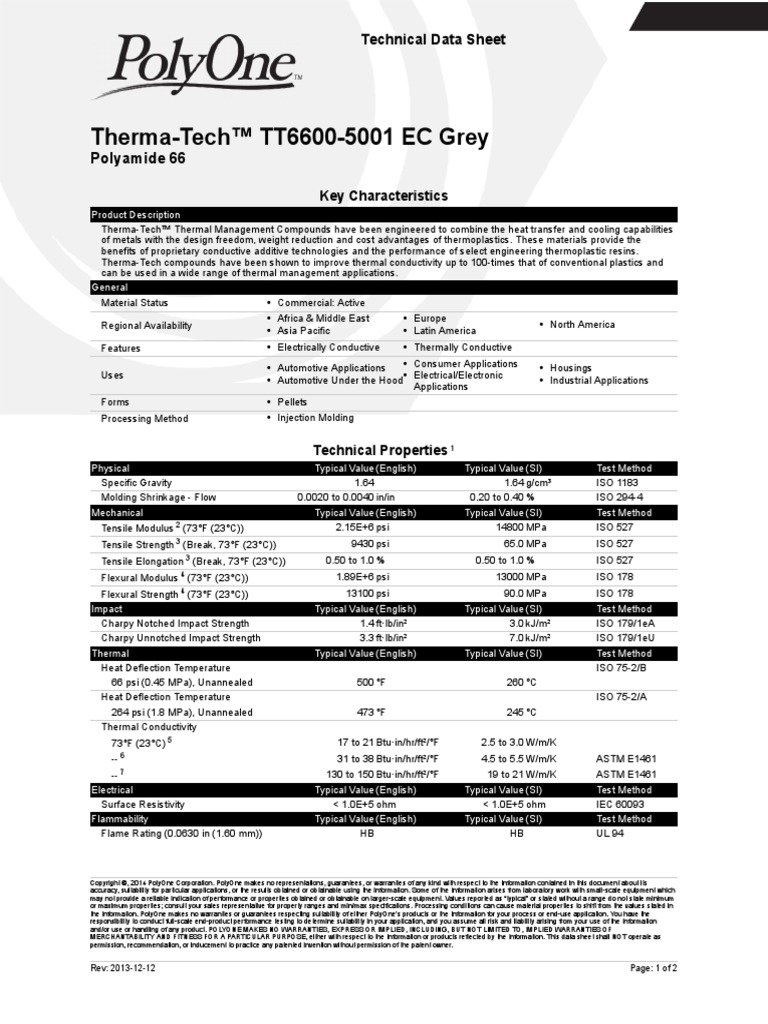 Datasheet PA66 TT6600-5001 EC Grey | Thermoplastic | Strength Of Materials