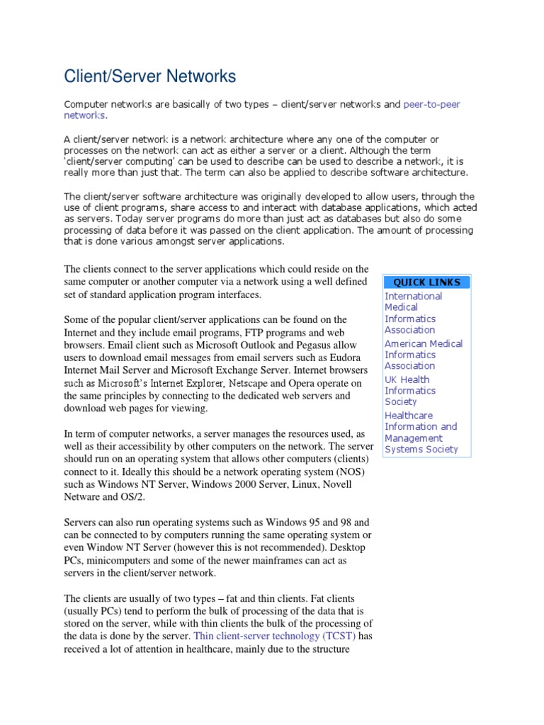 Client/Server Networks: Peer-To-Peer Networks | PDF | Client–Server Model | Client (Computing)