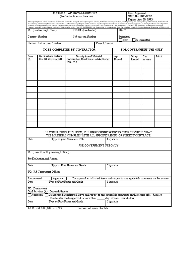 Material Approval Submittal Form 3000 | PDF