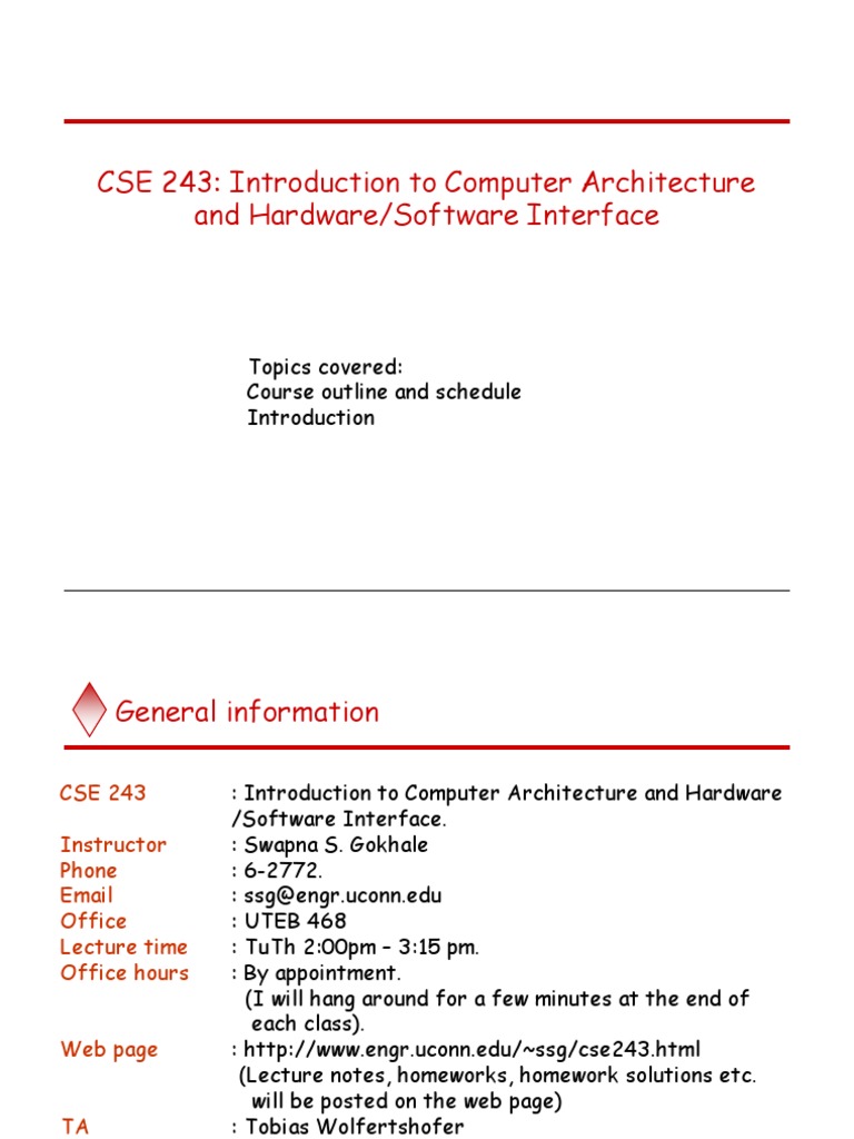 CSE 243: Introduction To Computer Architecture and Hardware/Software Interface | Download Free ...