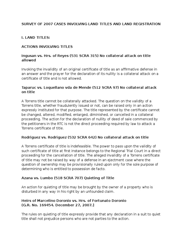 Comprehensive List of Land Titles Cases 2007 | PDF
