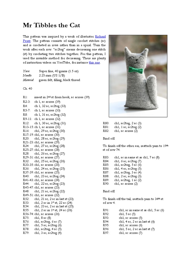 MR Tibbles The Cat | PDF | Amigurumi | Crochet