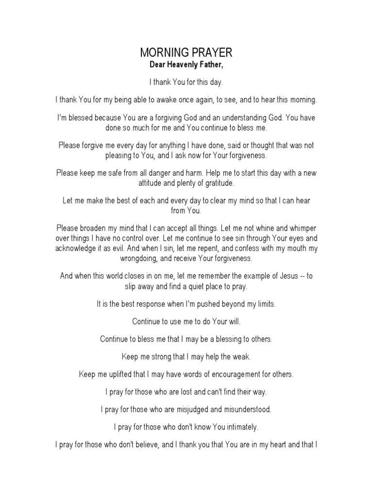 Morning Prayer: Dear Heavenly Father | PDF