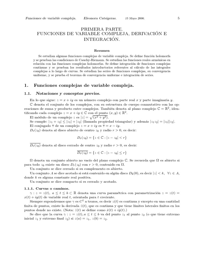 Funciones Complejas de Variable Compleja. | PDF | Integral | Curva