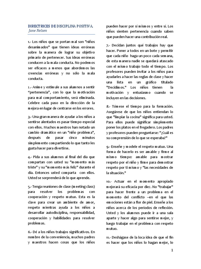 Directrices de Disciplina Positiva - Jane Nelsen | PDF | Relaciones ...