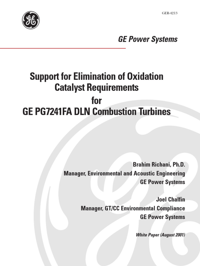 Support For Elimination of Oxidation Catalyst Requirements For GE ...