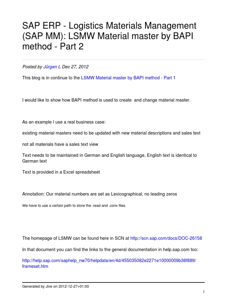 LSMW Material Master by Bapi Method Part 2 PDF | PDF | Computer File ...