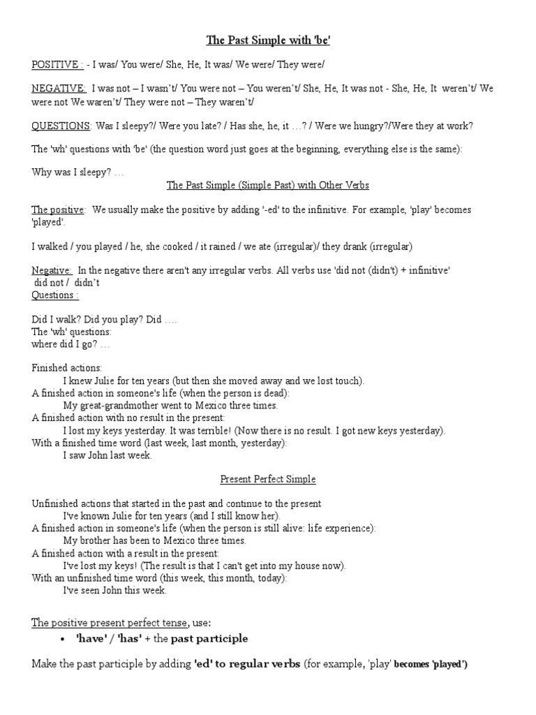 Past Simple with 'Be' Explained | PDF
