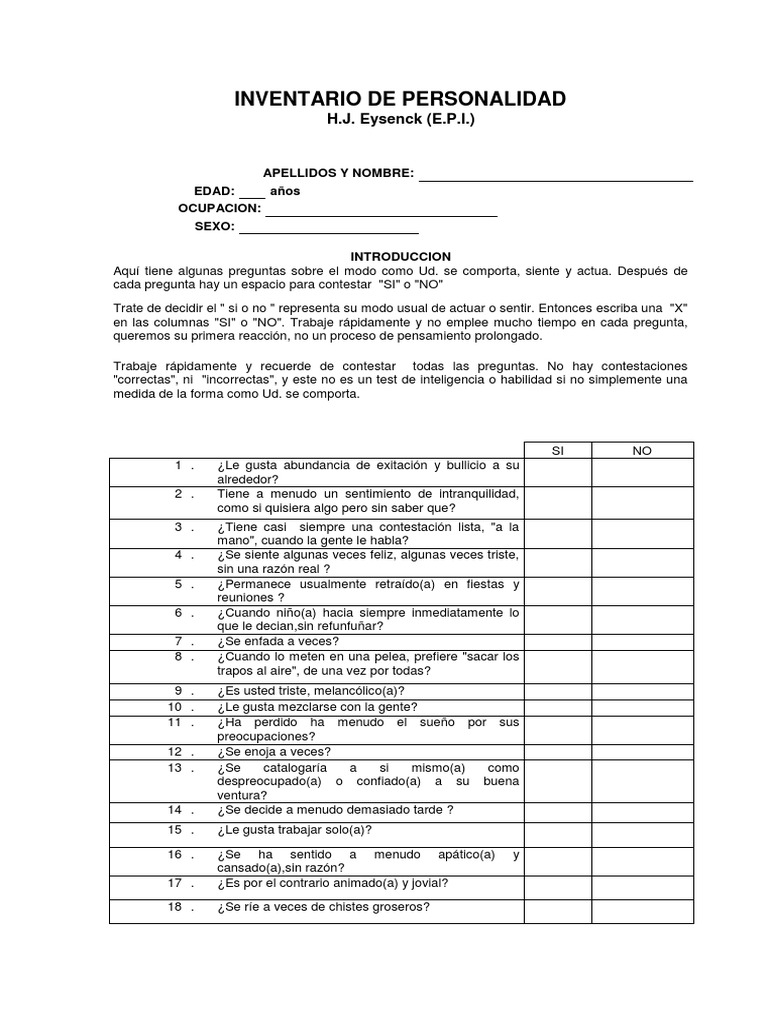 INVENTARIO DE PERSONALIDAD H.J. Eysenck (E.P.I.) | PDF | Ocio