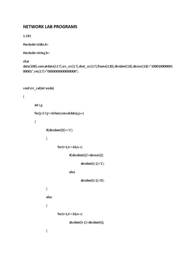 Network Lab Programs: CRC, Distance Vector, FIFO, Frame, Hamming, Leaky ...