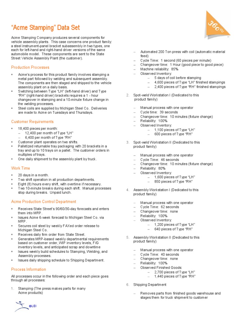 Acme Stamping Production Overview | PDF | Inventory | Systems Engineering