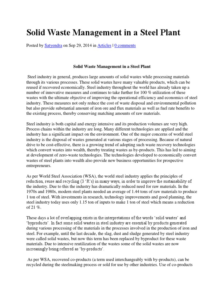 Solid Waste Management in A Steel Plant | Download Free PDF | Waste ...