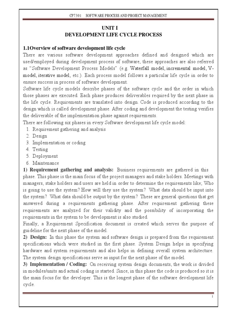 Cp7301 Software Process and Project Management Notes | PDF | Technology ...