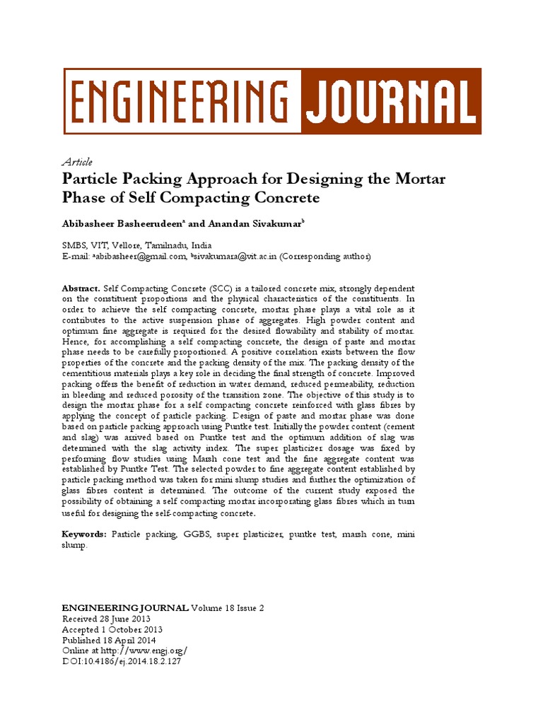 Particle Packing Approach For Designing The Mortar Phase of Self ...