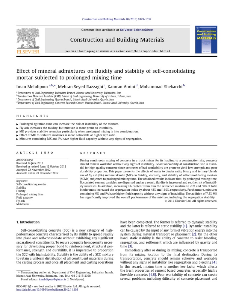 Effect of Mineral Admixtures On Fluidity and Stability of Self ...
