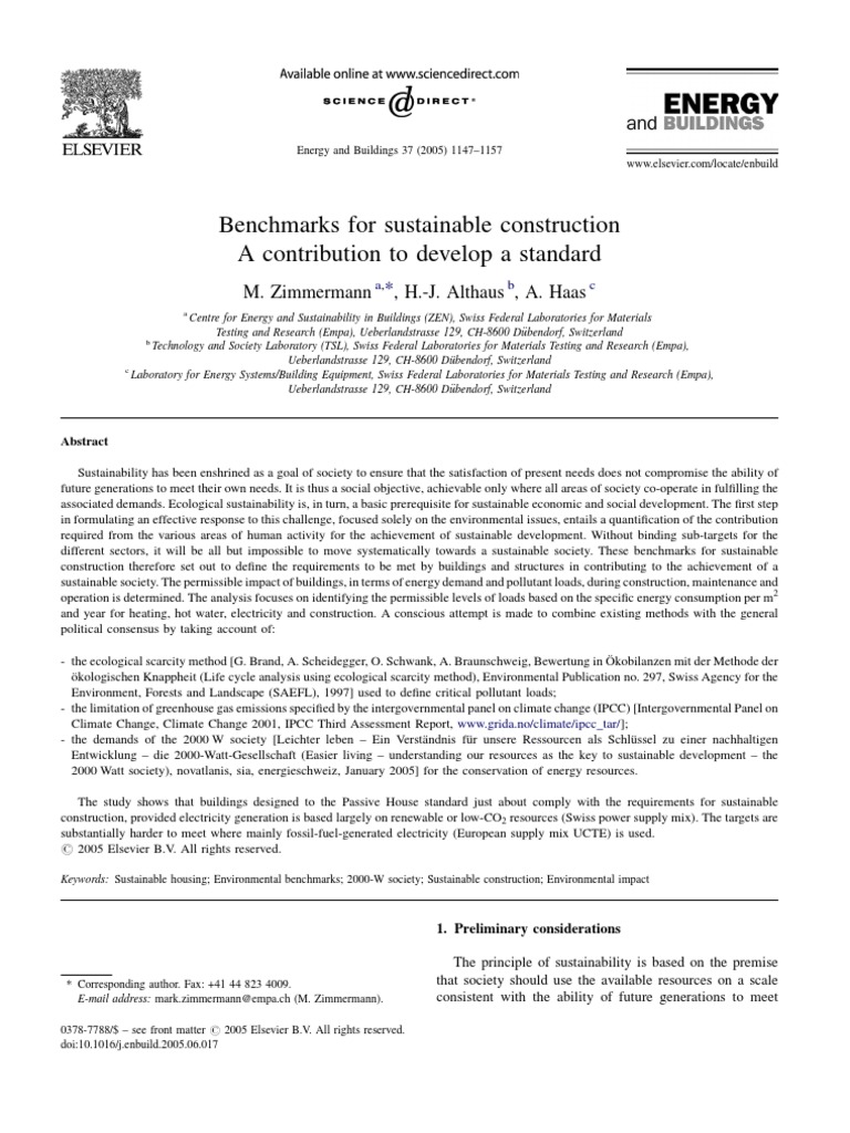 Benchmarks For Sustainable Construction A Contribution To Develop A ...