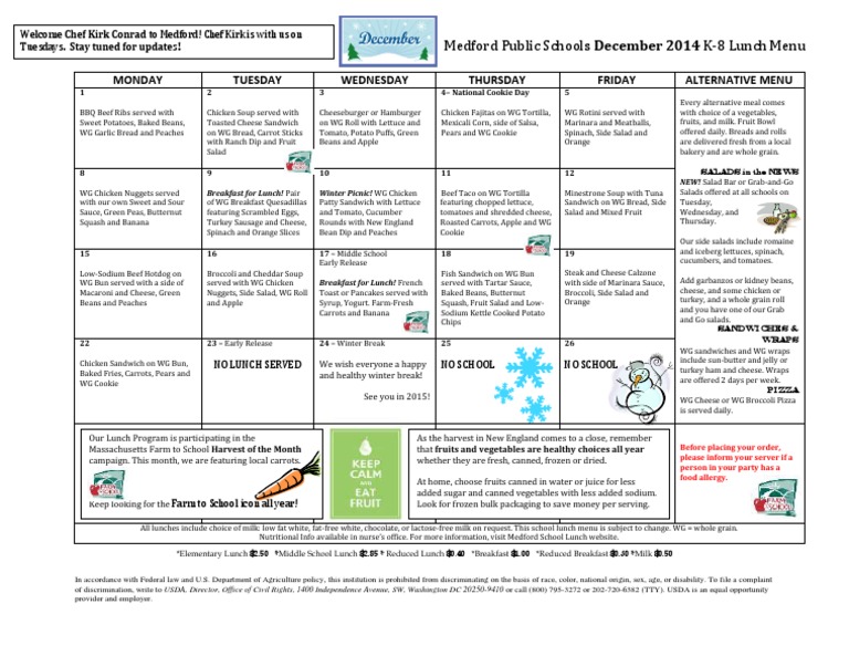 K-8 Lunch Menu December 2014 | PDF | Salad | Lunch