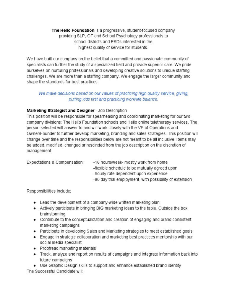 Marketing Strategist Job Description | Download Free PDF | Strategic ...
