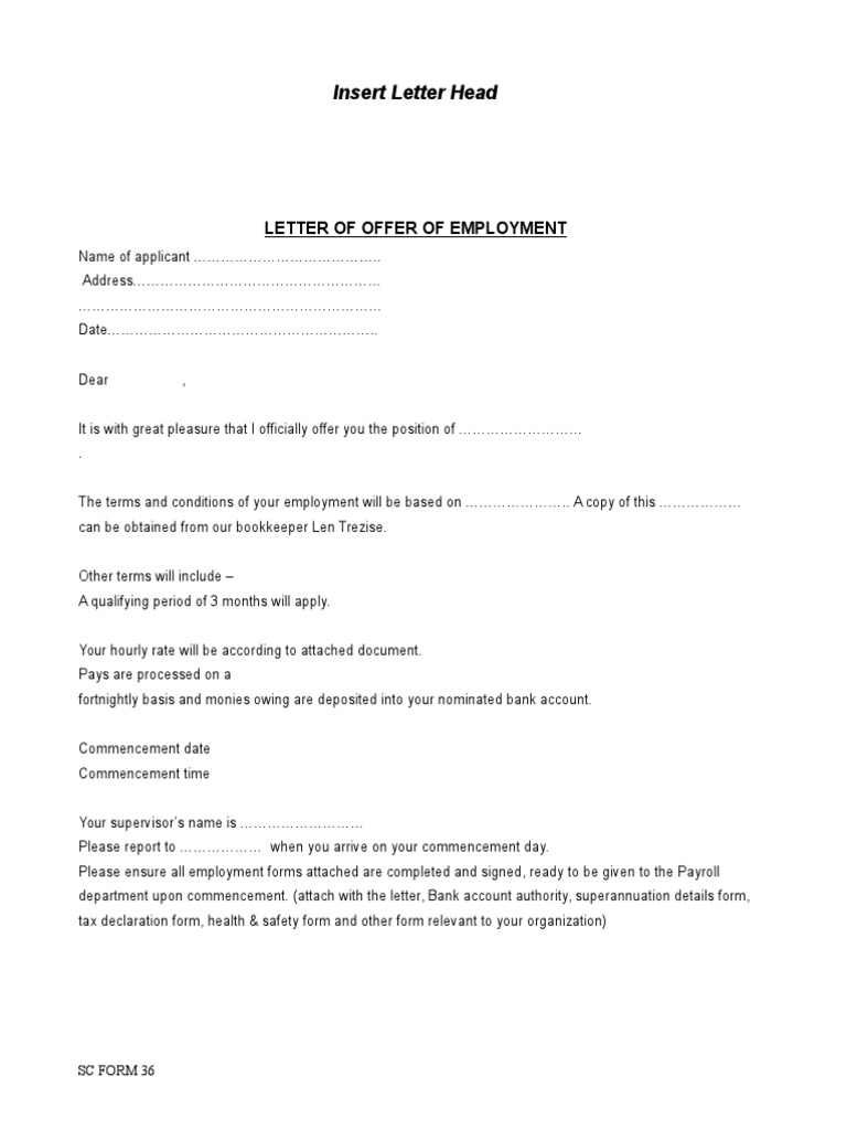 Letter of Offer of Employment | PDF