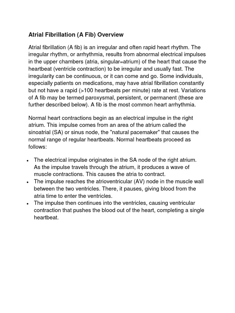 Atrial Fibrillation (A Fib) Overview | Download Free PDF | Atrium ...