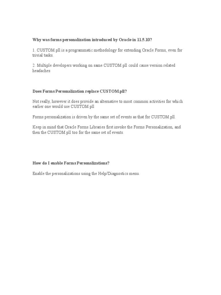 Oracle Forms Personalization Overview | PDF | Variable (Computer Science) | Pl/Sql