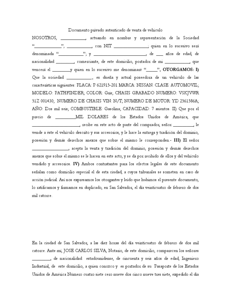 Modelo Documento Privado Autenticado Con Personeria | PDF