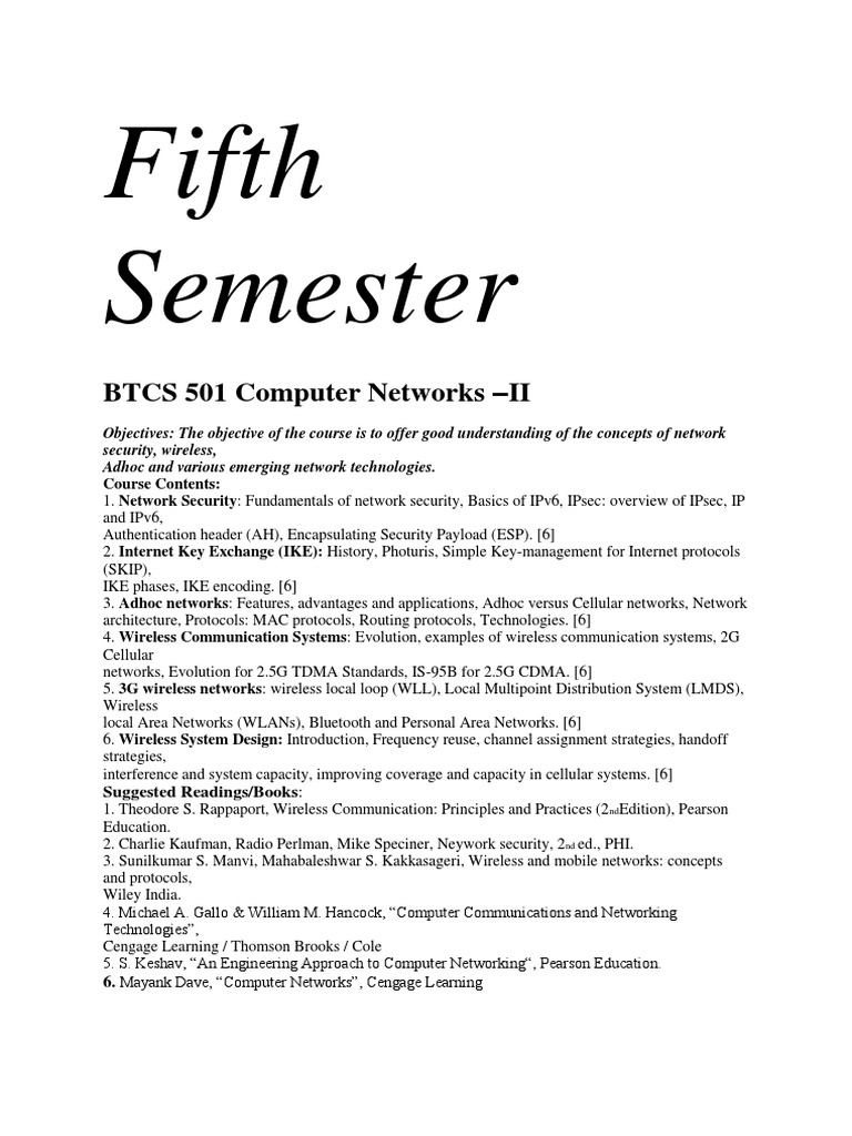 Fifth Semester: BTCS 501 Computer Networks - II | PDF | Relational ...