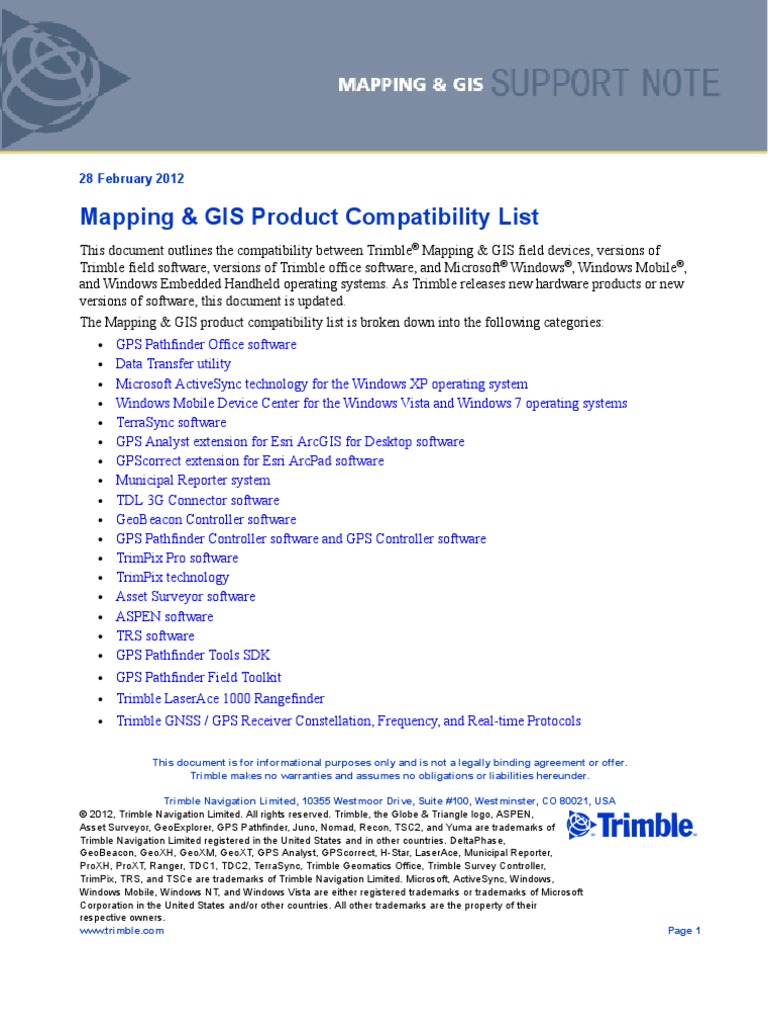 Mapping & GIS Product Compatibility List: 28 February 2012 | PDF | Arc ...