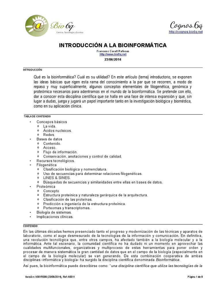 Introducción A La Bioinformática | PDF | Bioinformática | Adn
