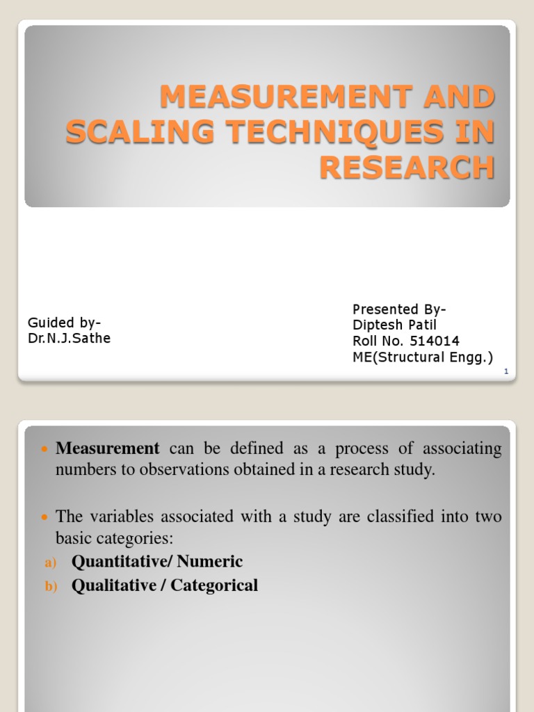 Measurement & Scaling Techniques in Research | PDF | Level Of Measurement | Measurement