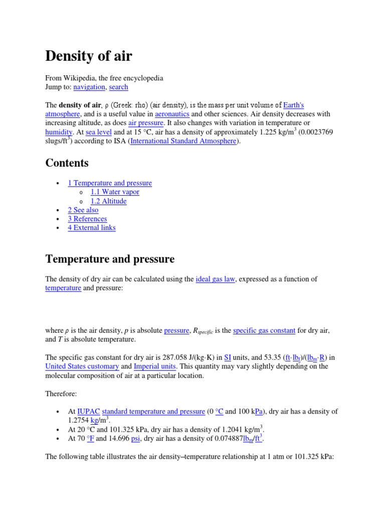 Density of Air | PDF | Density | Atmosphere Of Earth
