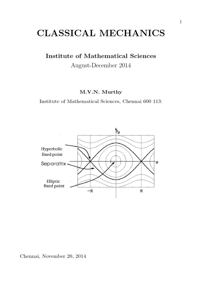 Classical Mechanics: Institute of Mathematical Sciences August-December ...