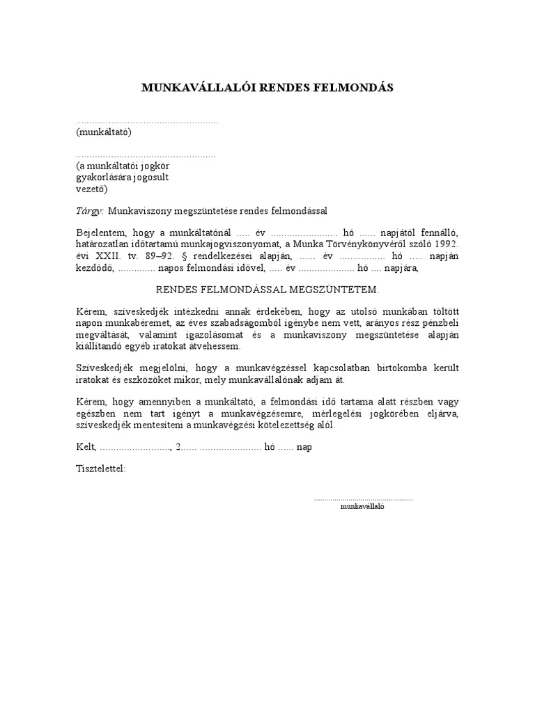 Docs Munkavallaloi Rendes Felmondas | PDF