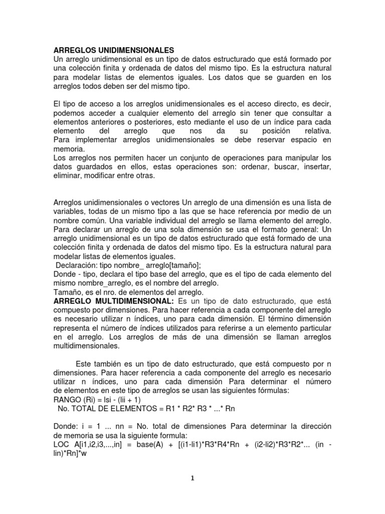Arreglos Unidimensionales | PDF | Dimensión | Programa de computadora
