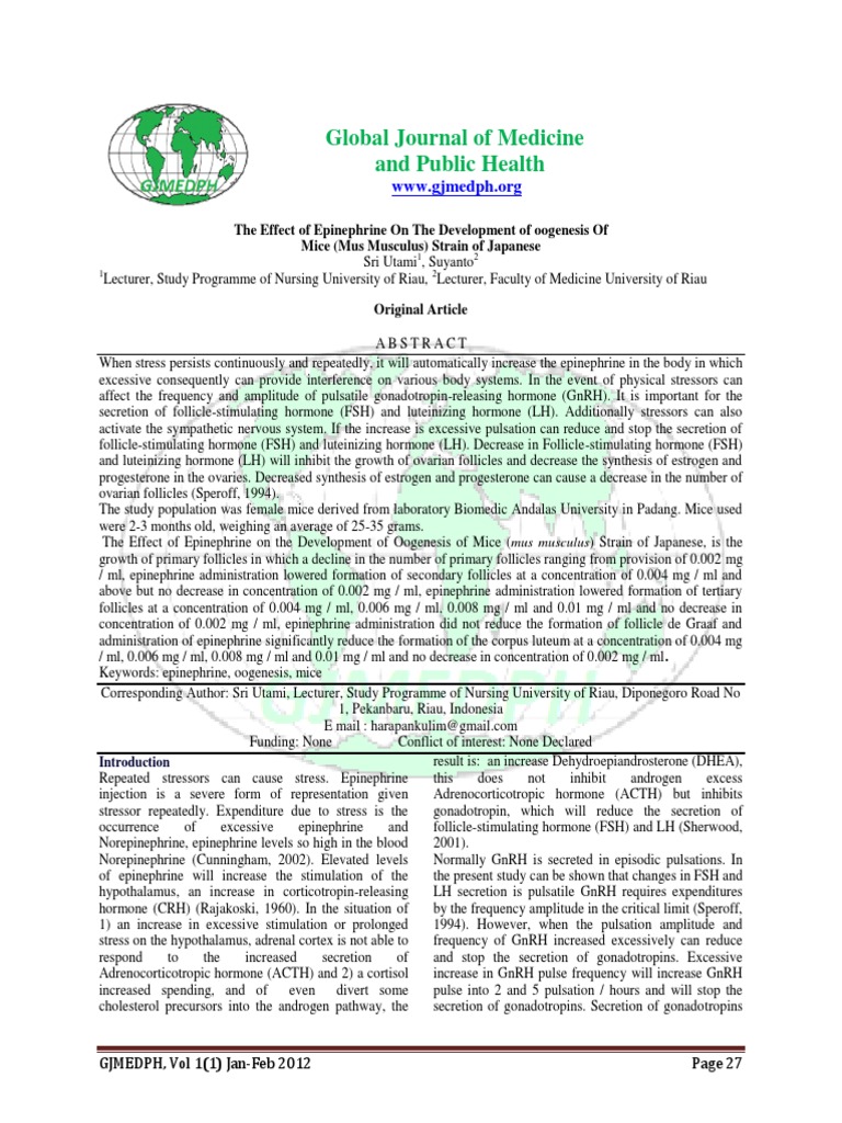 The Effect of Epinephrine On The Development of Oogenesis of Mice (Mus ...