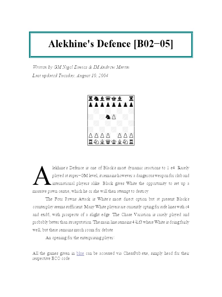 Alekhine's Defence | Download Free PDF | Chess Theory | Traditional ...