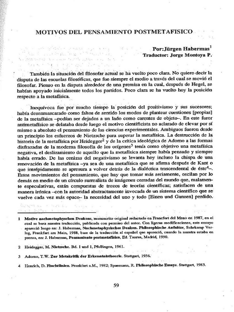 4-Habermas, Jürgen Motivos Del Pensamiento Postmetafísico. Traductor Jorge Montoya P. | PDF