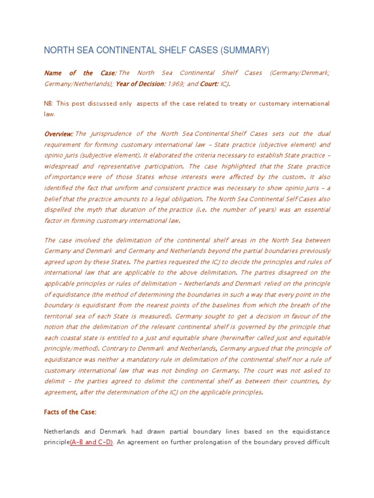 North Sea Continental Shelf Cases | PDF | Treaty | Public International Law