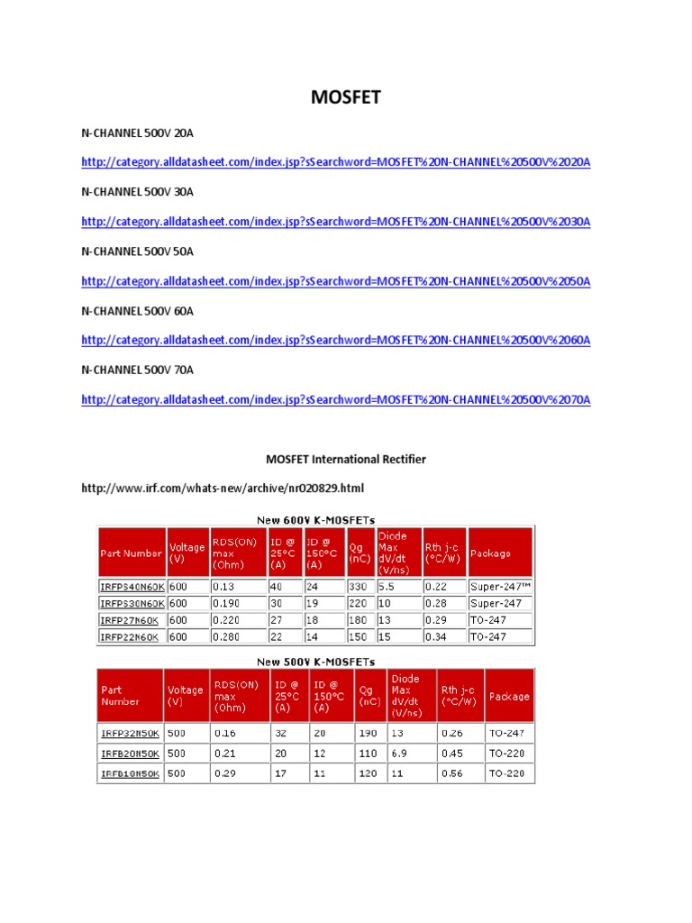 Data Sheet Mosfet | PDF | Computers | Technology & Engineering