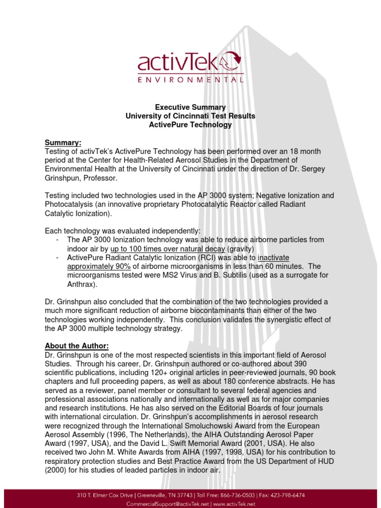 ActivePure Technology | PDF | Aerosol | Ozone