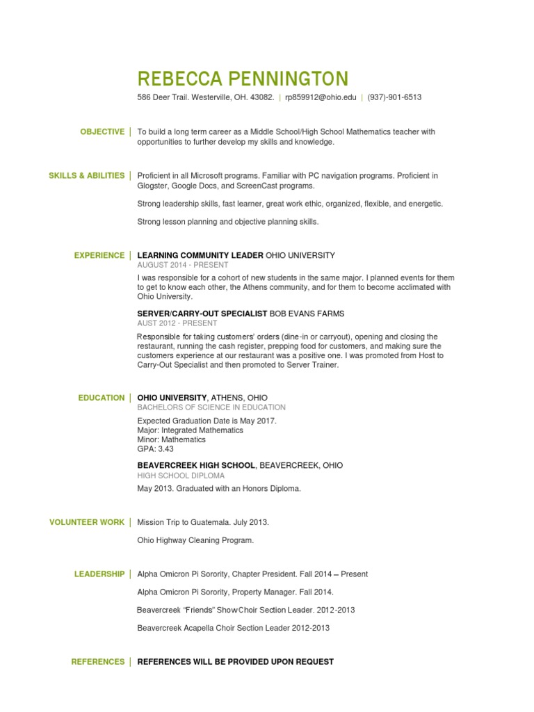 Rebecca Pennington Resume | PDF